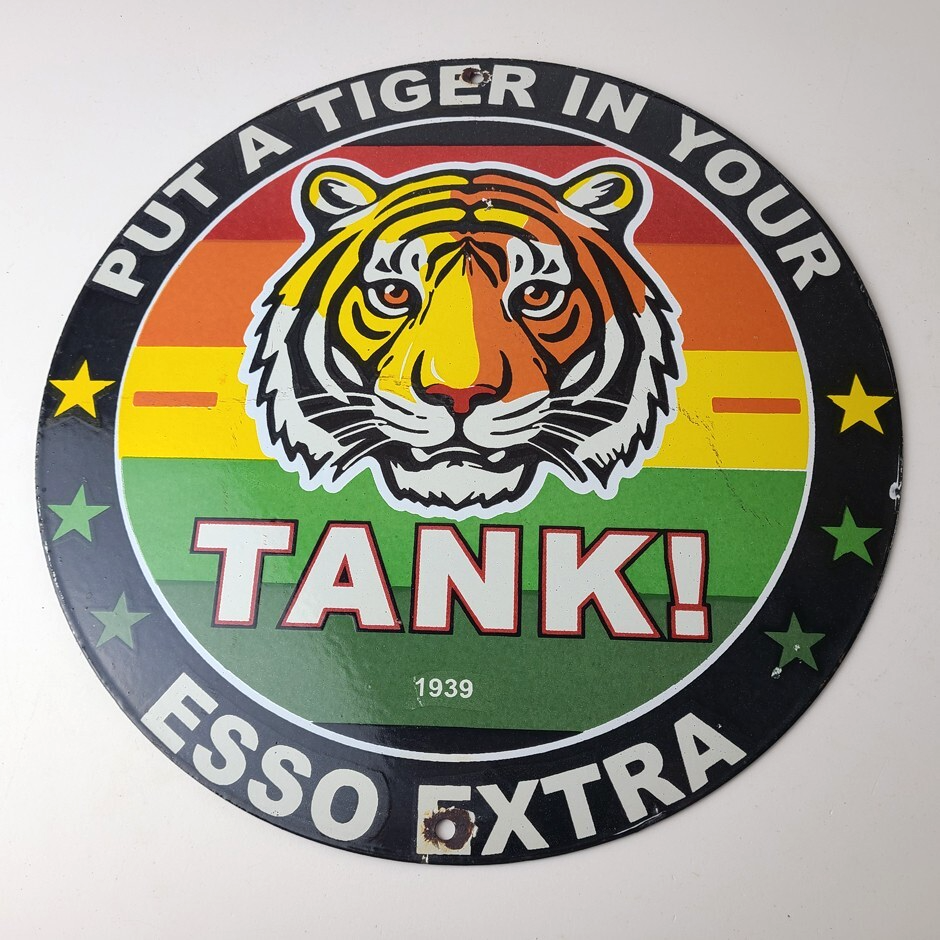 Vintage Esso Gasoline Sign – Tiger Gas Service Station Tank Porcelain ...