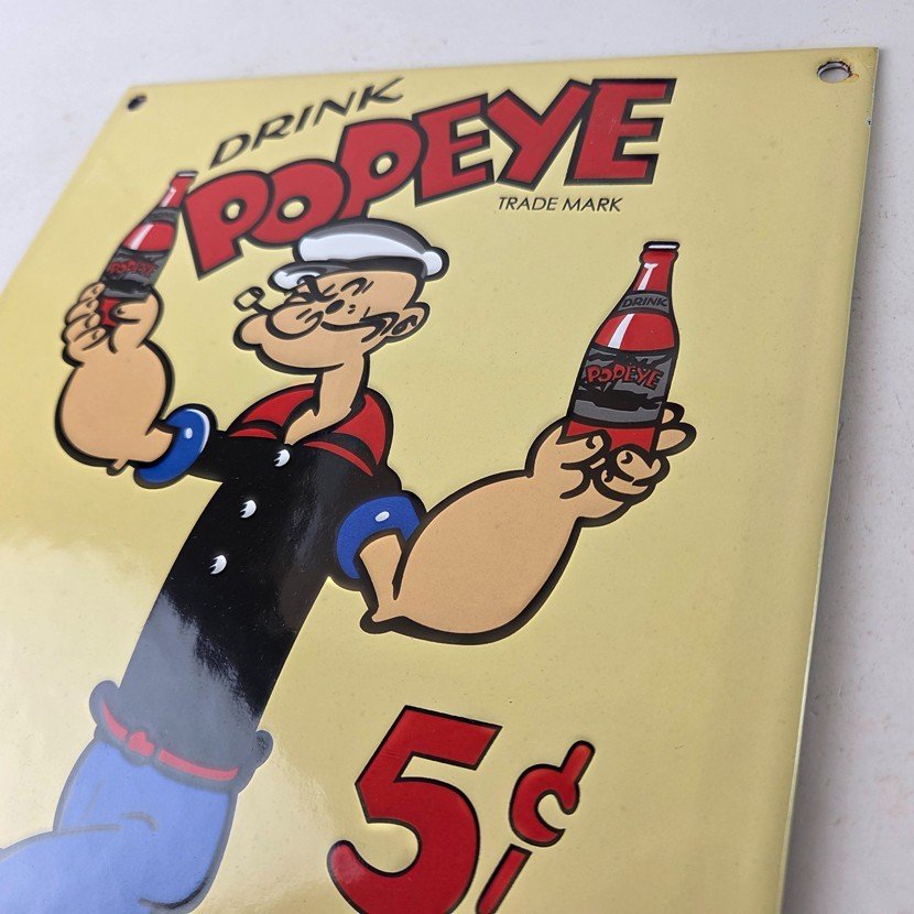 Vintage Popeye Porcelain Sign – Drink 5¢ I Yam What I Yam Sign ...