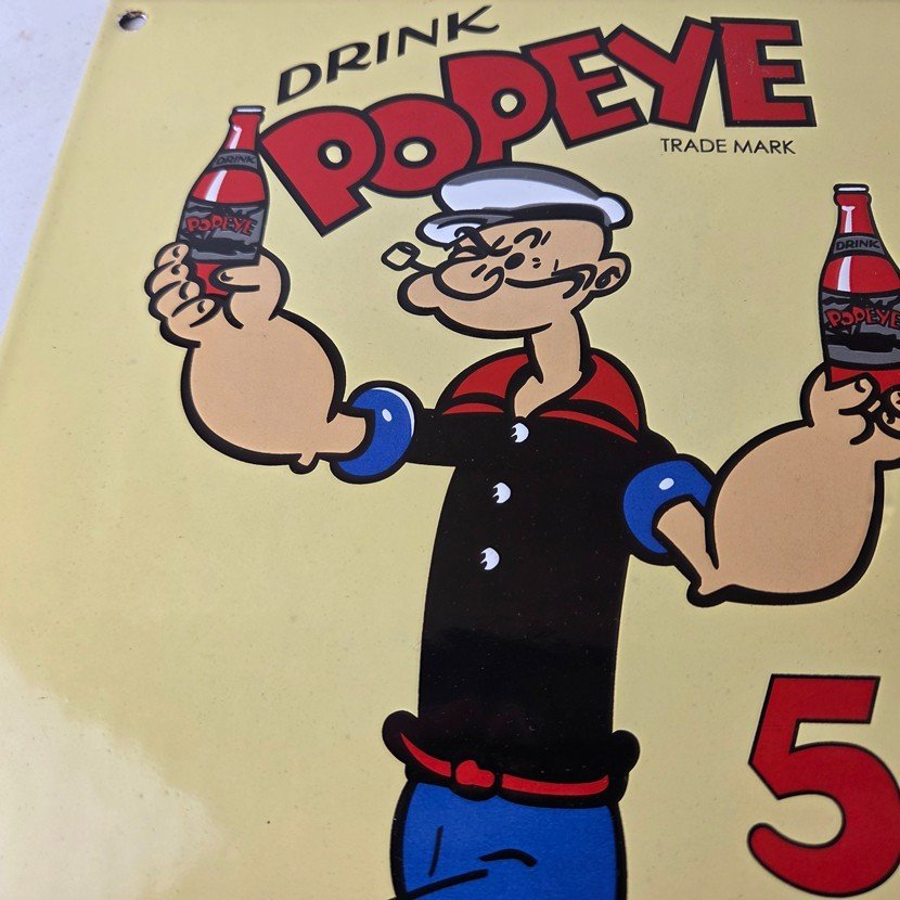 Vintage Popeye Porcelain Sign – Drink 5¢ I Yam What I Yam Sign ...