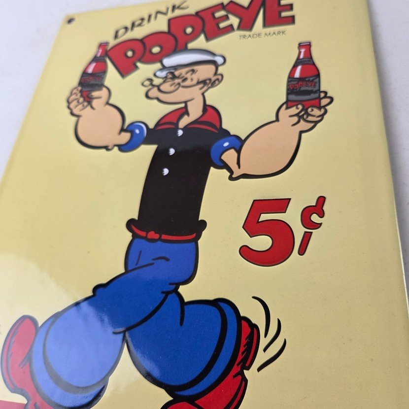 Vintage Popeye Porcelain Sign – Drink 5¢ I Yam What I Yam Sign ...