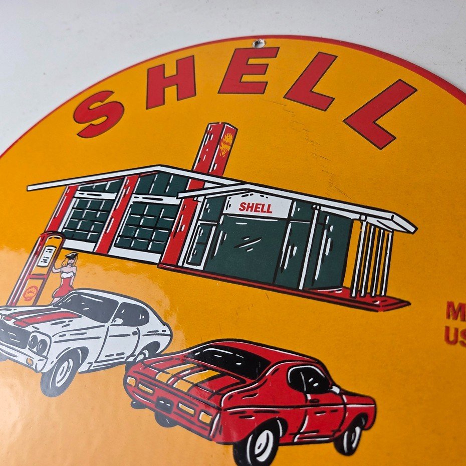 Vintage Shell Gasoline Service Station Pump Sign