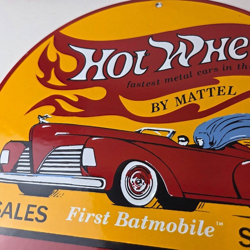 Vintage Hot Wheels Sign – Mattel Batman Die Cast Cars Porcelain Gas ...