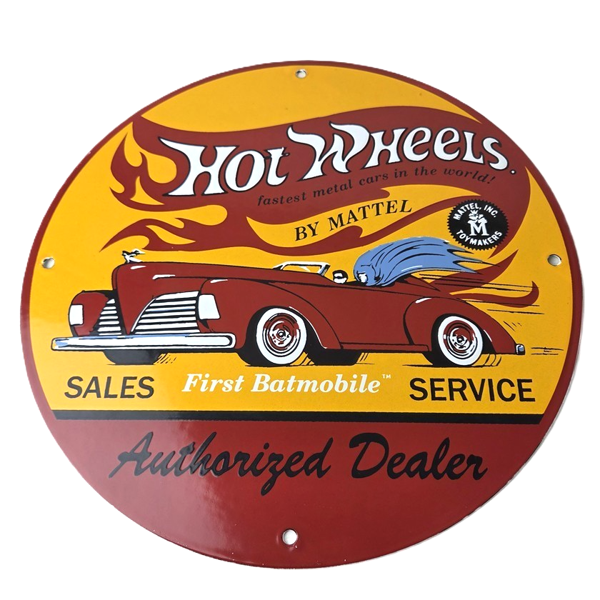 Vintage Hot Wheels Sign – Mattel Batman Die Cast Cars Porcelain Gas ...