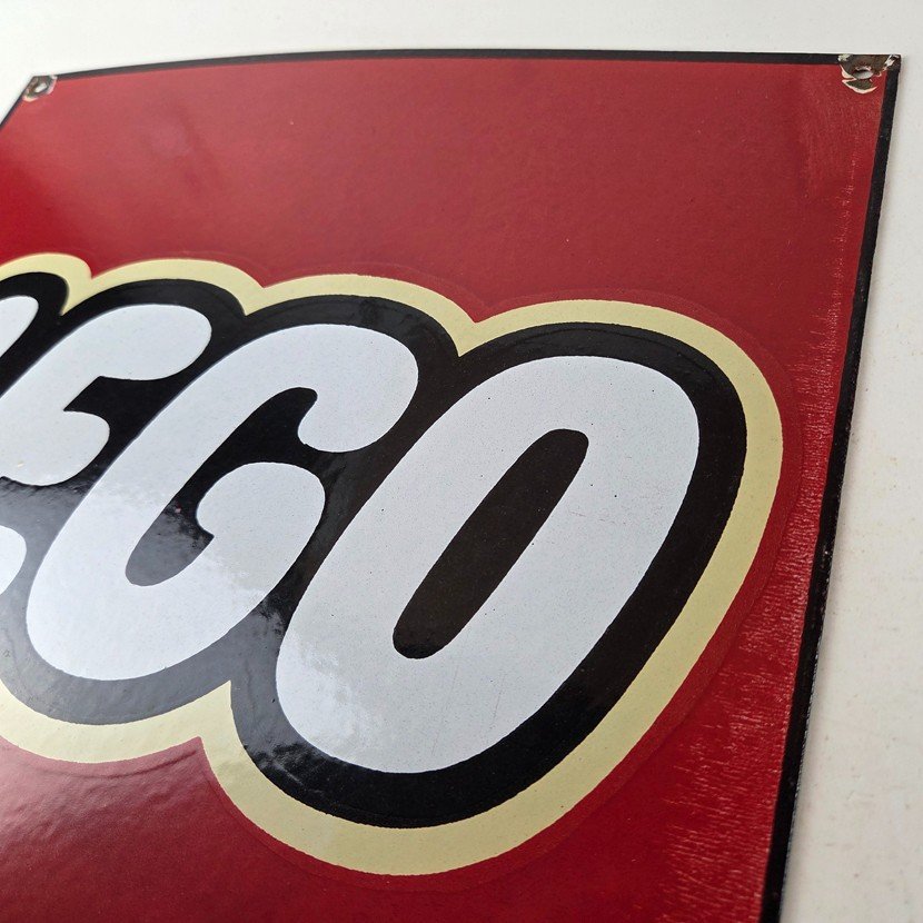 Vintage LEGO Logo Sign – Square Red Porcelain Enamel Advertising Sign ...